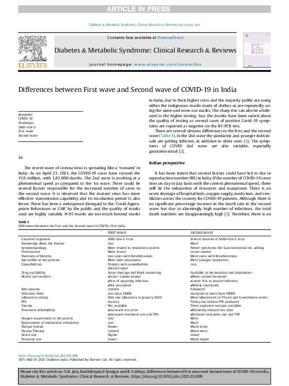(PDF) Differences between First wave and Second wave of COVID-19 in India