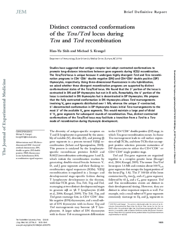 (PDF) Distinct contracted conformations of the Tcra/Tcrd locus during ...