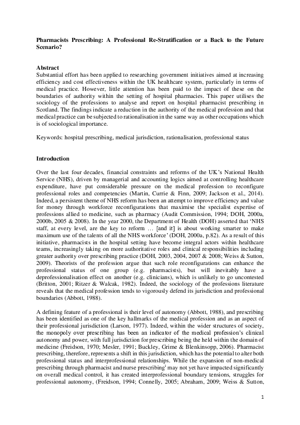 (PDF) Pharmacists prescribing: A professional restratification or a ...