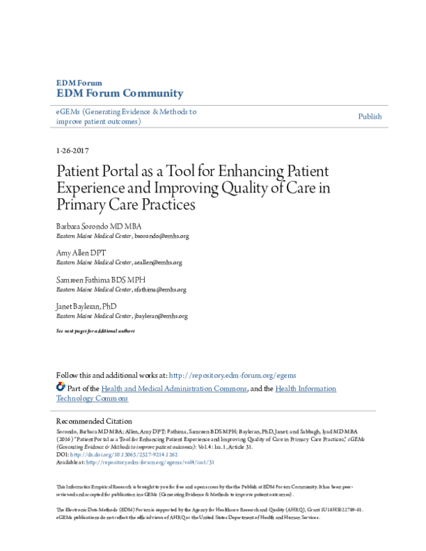 (PDF) Patient Portal as a Tool for Enhancing Patient Experience and ...