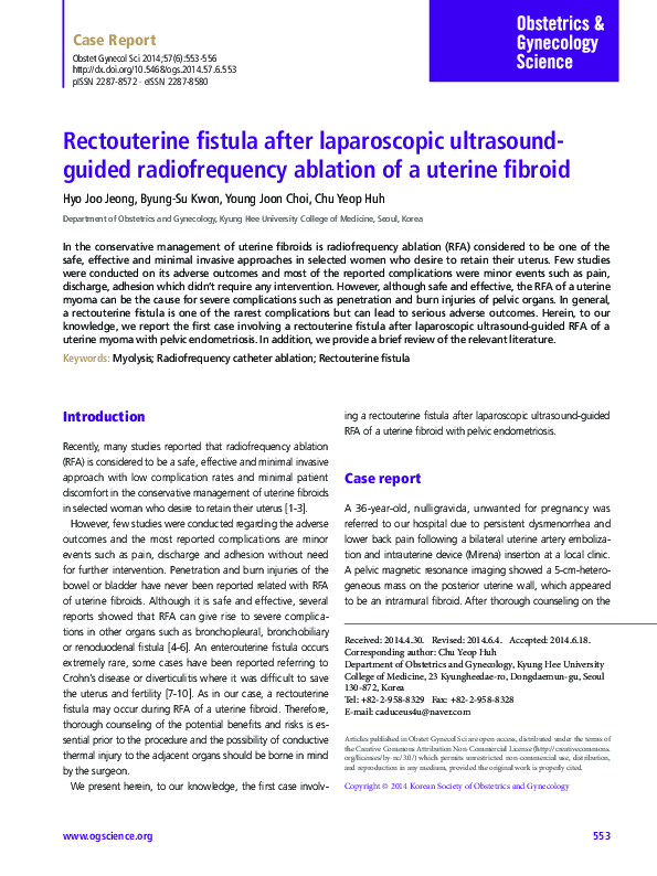 (PDF) Rectouterine fistula after laparoscopic ultrasound-guided ...