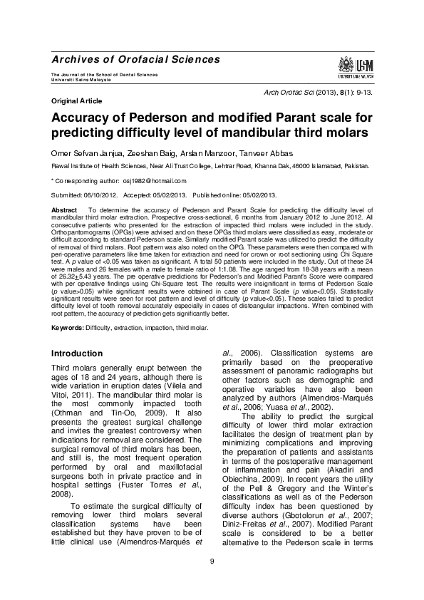 (PDF) Accuracy of Pederson and modified Parant scale for predicting ...