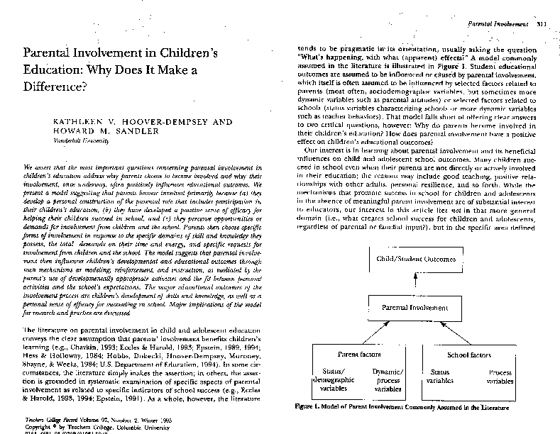 (PDF) Parental involvement in children's education: Why does it make a difference