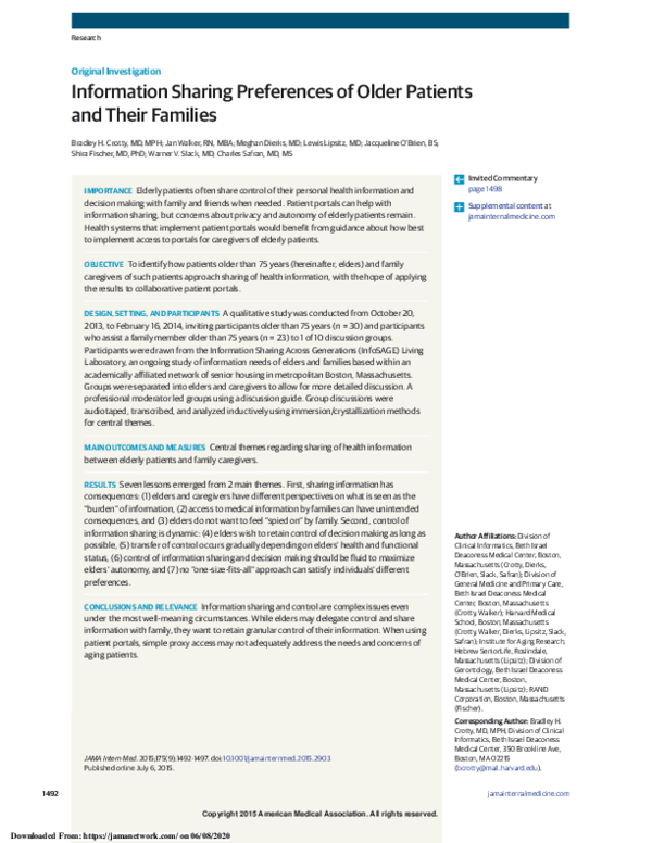 (PDF) Information Sharing Preferences of Older Patients and Their Families