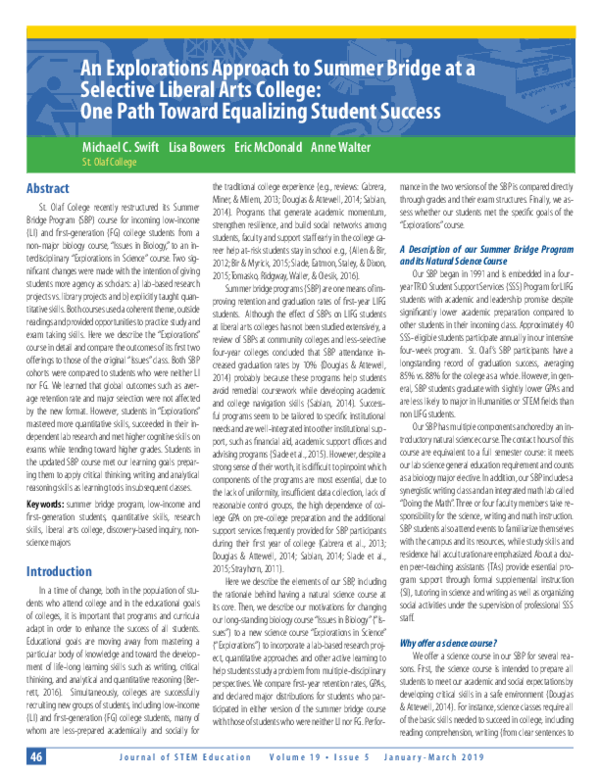 (PDF) An Explorations Approach to Summer Bridge at a Selective Liberal ...