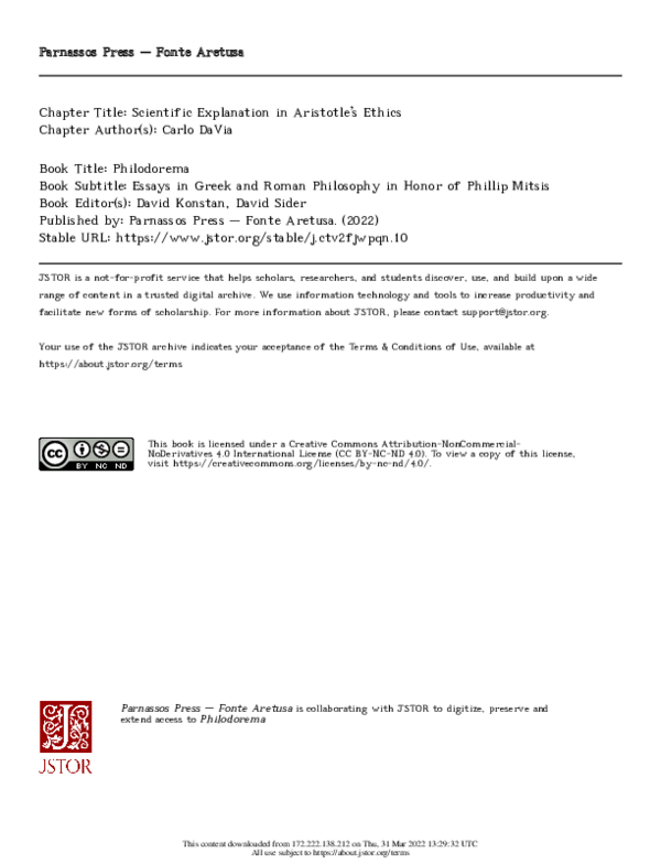 (PDF) Scientific Explanation in Aristotle's Ethics (in Φιλοδώρημα ...