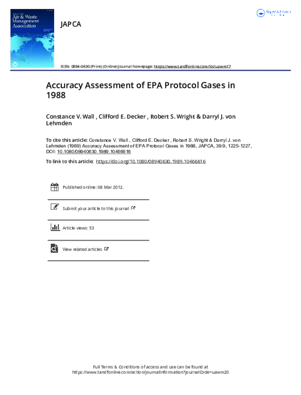(PDF) Accuracy Assessment of EPA Protocol Gases in 1988