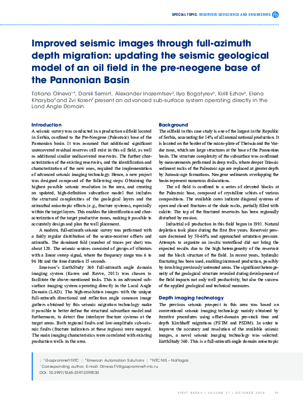 (PDF) Improved seismic images through full-azimuth depth migration: updating the seismic ...
