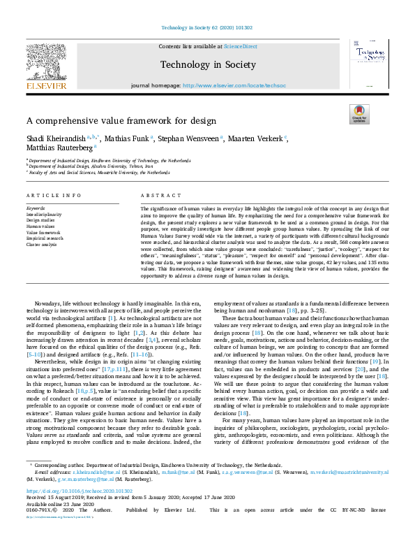 (PDF) A comprehensive value framework for design