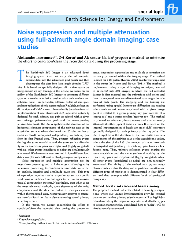 Pdf Noise Suppression And Multiple Attenuation Using Full Azimuth