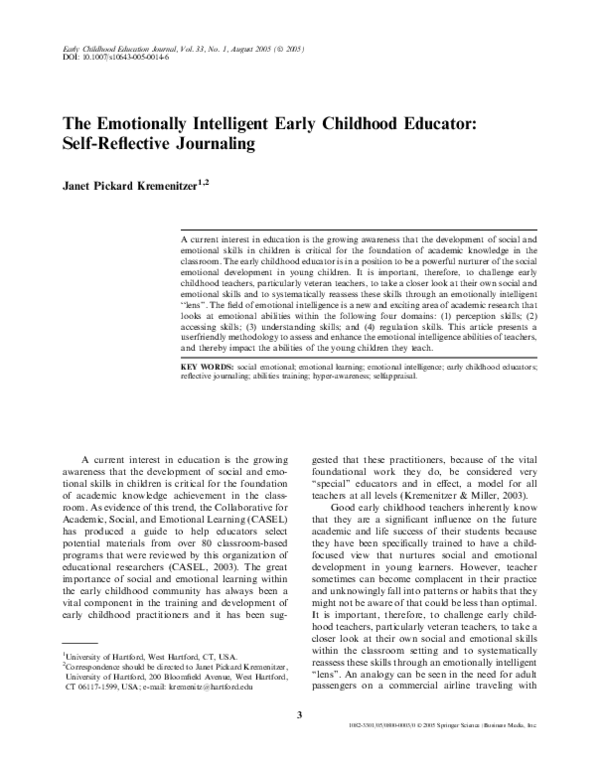 (PDF) The Emotionally Intelligent Early Childhood Educator: Self ...