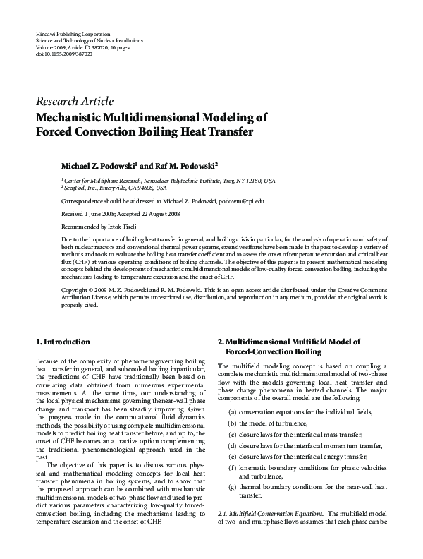 (PDF) Mechanistic multidimensional modeling of forced convection boiling heat transfer