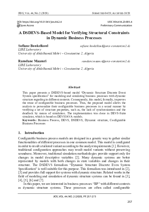 (PDF) A DSDEVS-Based Model for Verifying Structural Constraints in Dynamic Business Processes