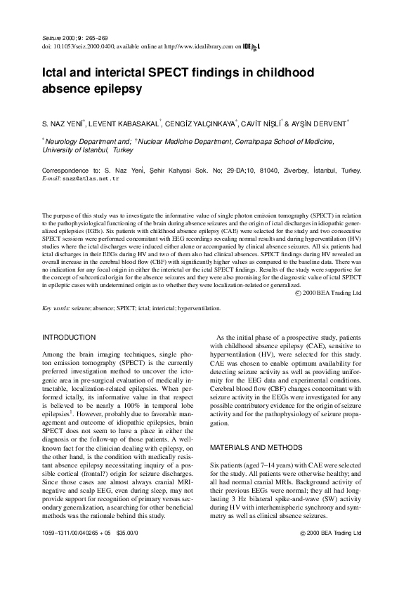 (PDF) Ictal and interictal SPECT findings in childhood absence epilepsy