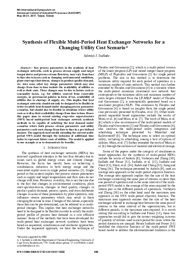 (PDF) Synthesis of flexible multi-period heat exchanger networks for a changing utility cost ...
