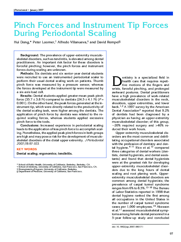 (PDF) Pinch Forces and Instrument Tip Forces During Periodontal Scaling