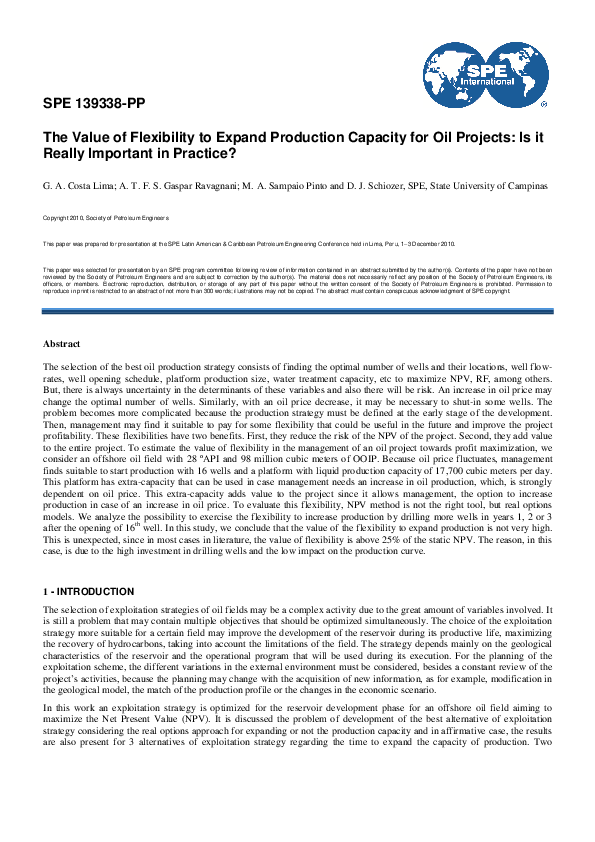 (PDF) The Value of Flexibility To Expand Production Capacity for Oil ...
