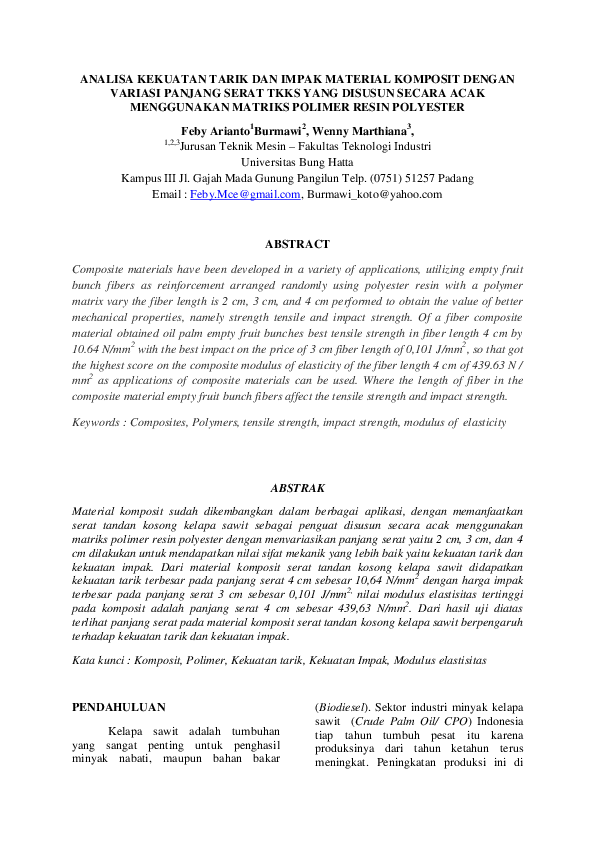 (PDF) Analisa Kekuatan Tarik Dan Impak Material Komposit Dengan Variasi Panjang Serat TKKS Yang ...