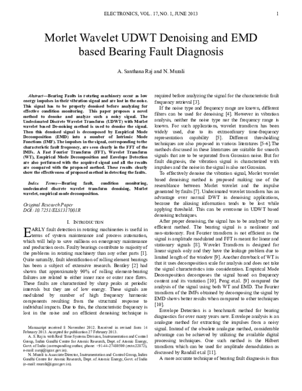 (PDF) Morlet Wavelet UDWT Denoising and EMD based Bearing Fault Diagnosis