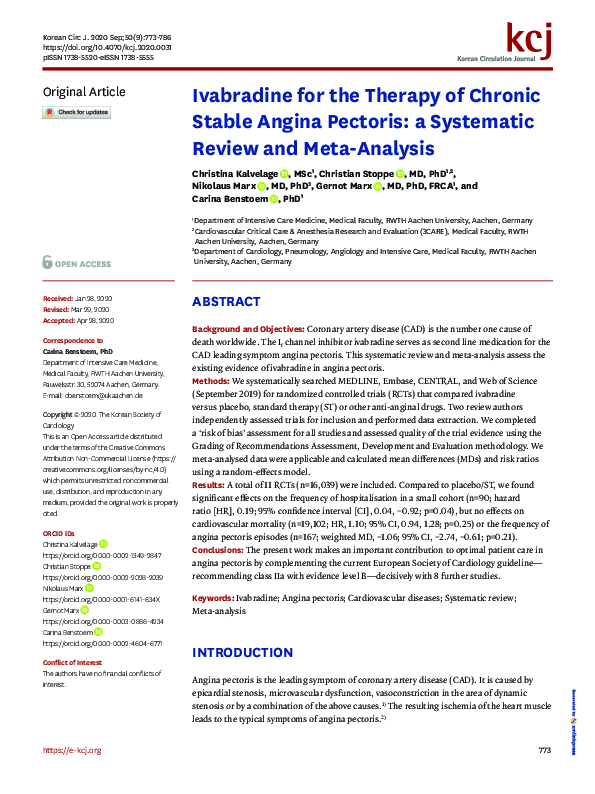 (PDF) Ivabradine for the Therapy of Chronic Stable Angina Pectoris: a Systematic Review and Meta ...