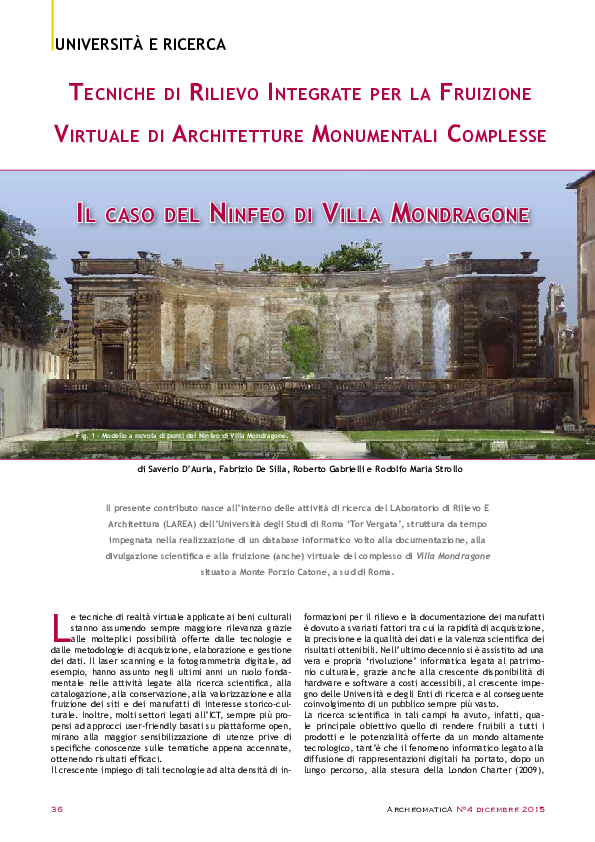 (PDF) Tecniche di rilievo integrate applicate ad architetture complesse ...