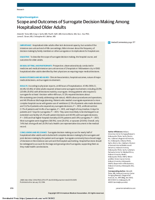 (PDF) Scope and Outcomes of Surrogate Decision Making Among ...