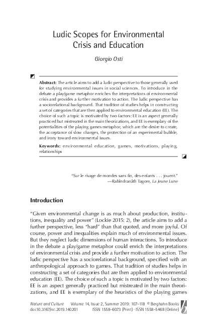 (PDF) Ludic Scopes for Environmental Crisis and Education