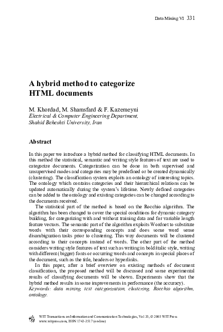 (PDF) A hybrid method to categorize HTML documents