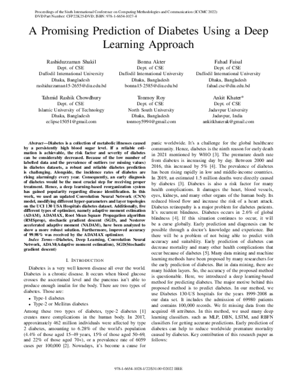 (PDF) A Promising Prediction of Diabetes Using a Deep Learning Approach