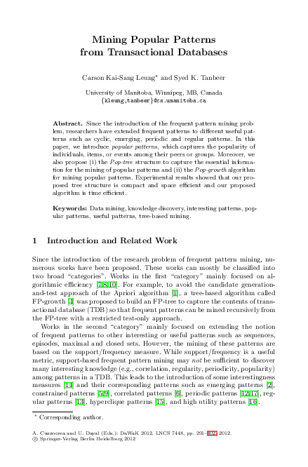 Pdf Mining Popular Patterns From Transactional Databases