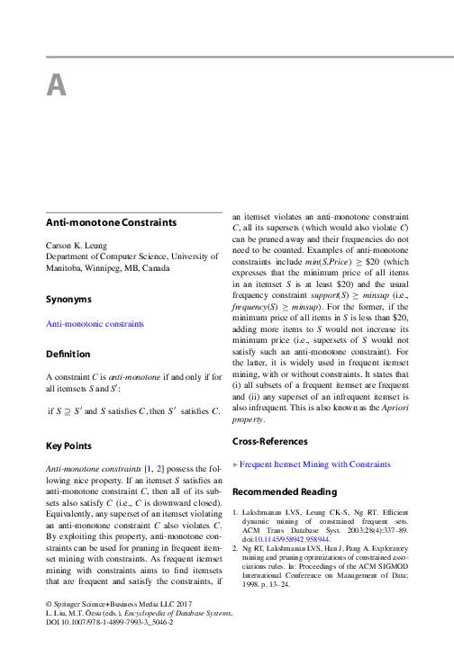 (PDF) Efficient Frequent Itemset Mining with Anti-monotone Constraints
