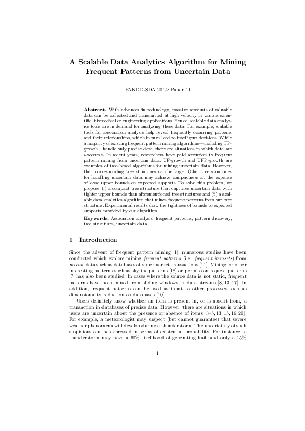 (PDF) A Scalable Data Analytics Algorithm for Mining Frequent Patterns from Uncertain Data