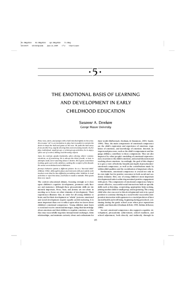 (PDF) The Emotional Basis of Learning and Development in Early ...