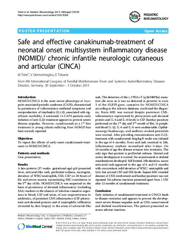 (PDF) Safe and effective canakinumab-treatment of neonatal onset ...