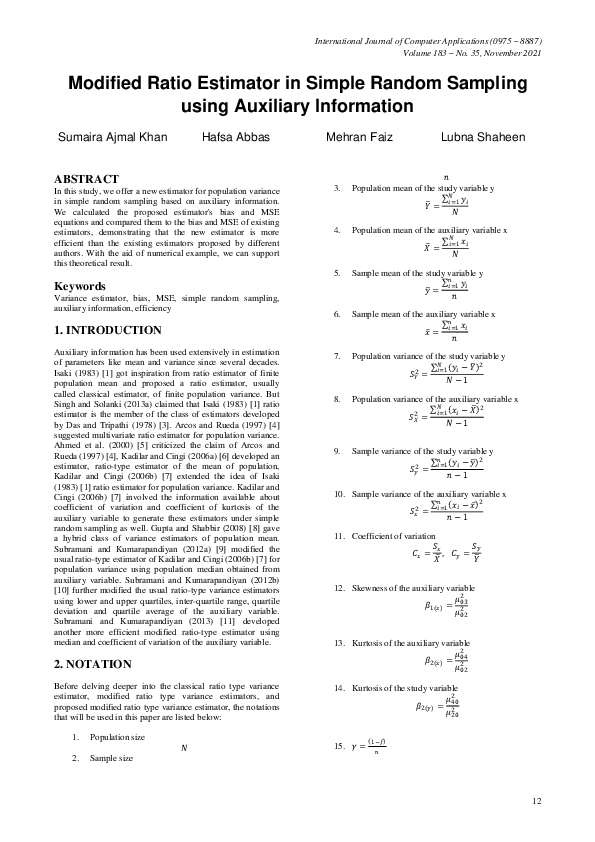 Pdf Modified Ratio Estimator In Simple Random Sampling Using Auxiliary Information Lgu Math