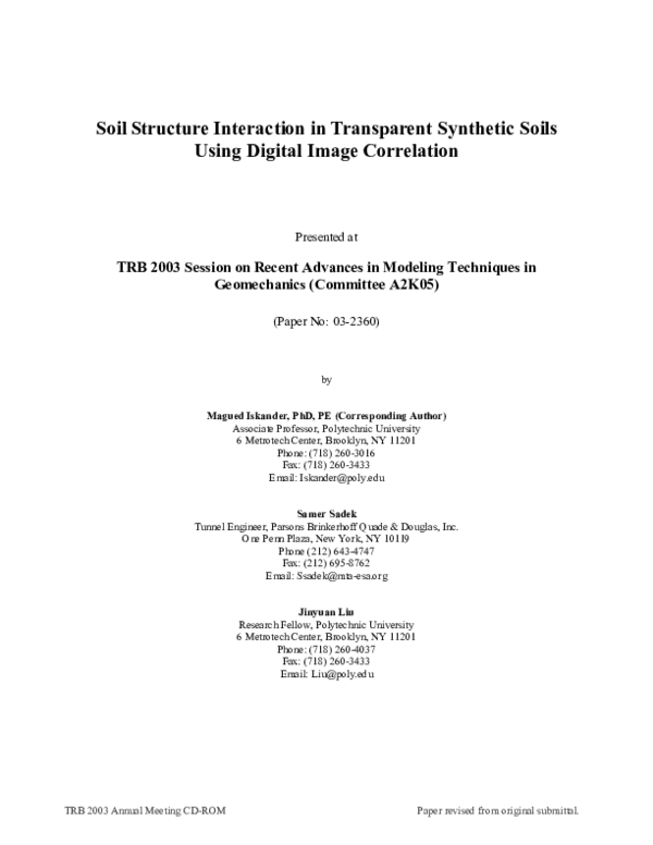 (PDF) ‘Soil structure interaction in transparent synthetic soils using digital image correlation