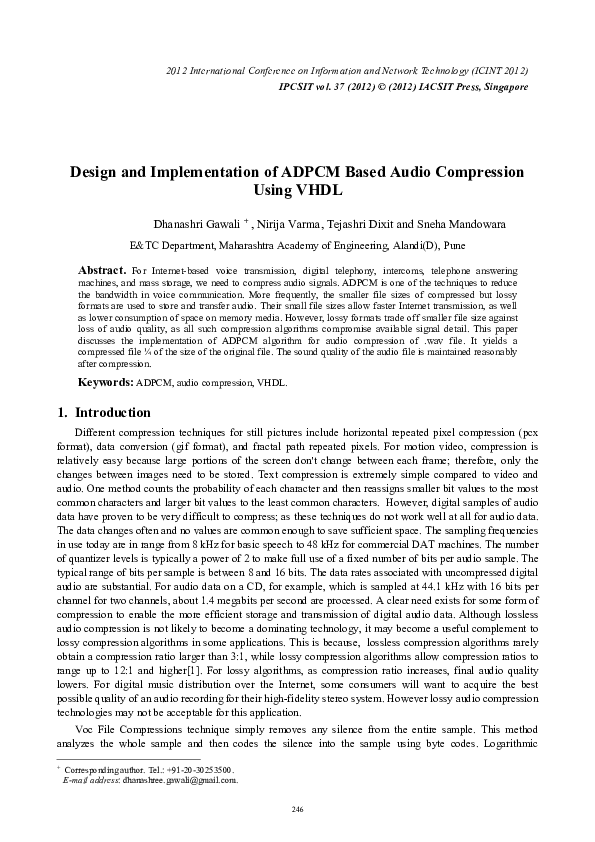 (PDF) Design and Implementation of ADPCM Based Audio Compression Using VHDL