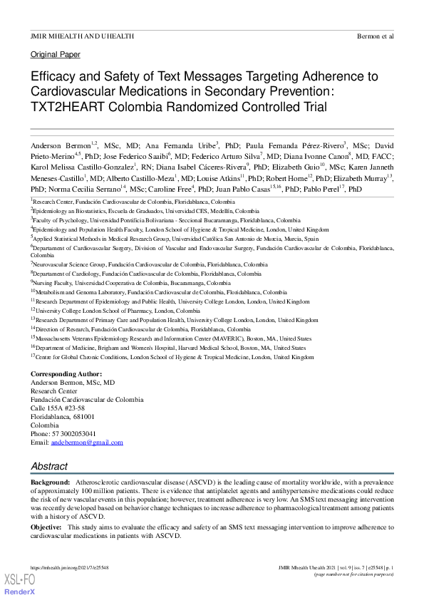 (PDF) Efficacy and Safety of Text Messages Targeting Adherence to ...
