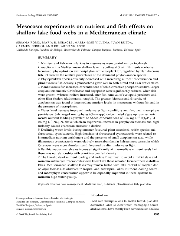 (PDF) 2004: Mesocosm experiments on nutrient and fish effects on ...