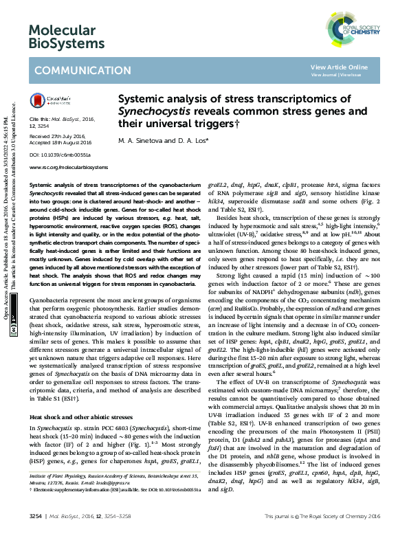 (PDF) Systemic analysis of stress transcriptomics of Synechocystis ...