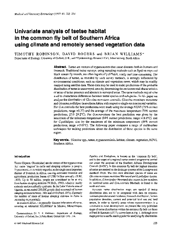 (PDF) Univariate analysis of tsetse habitat in the common fly belt of ...