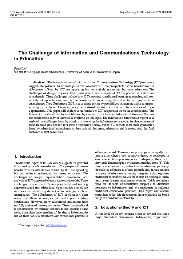 (PDF) The Challenge of Information and Communications Technology in ...