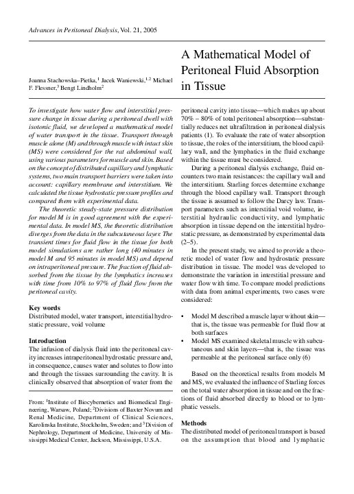 (PDF) A mathematical model of peritoneal fluid absorption in tissue