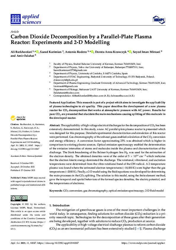 (PDF) Carbon Dioxide Decomposition by a Parallel-Plate Plasma Reactor ...