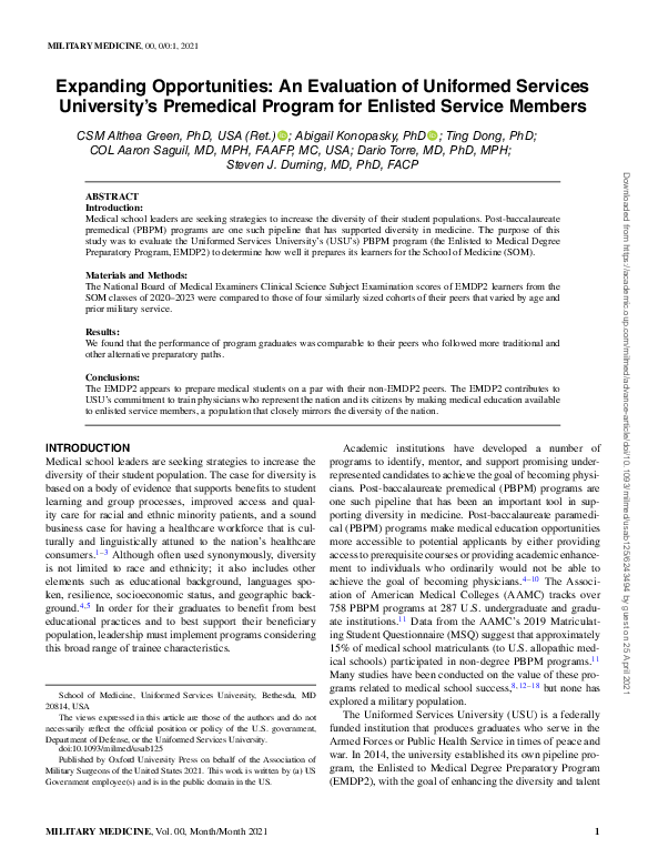 (PDF) Expanding Opportunities: An Evaluation of Uniformed Services ...