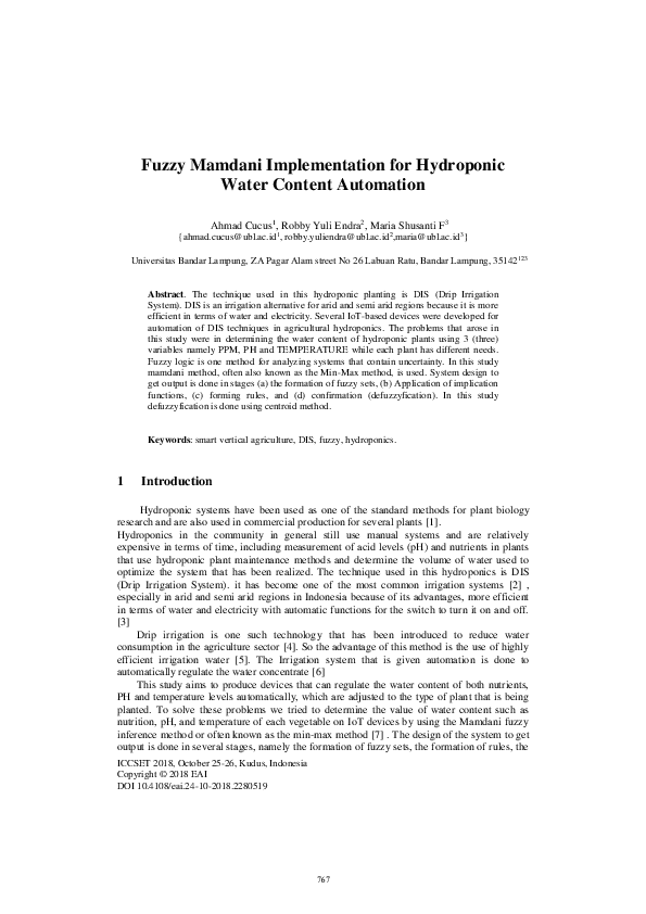 (PDF) Fuzzy Mamdani Implementation for Hydroponic Water Content Automation
