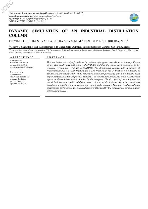 (PDF) Dynamic Simulation of an Industrial Distillation Column