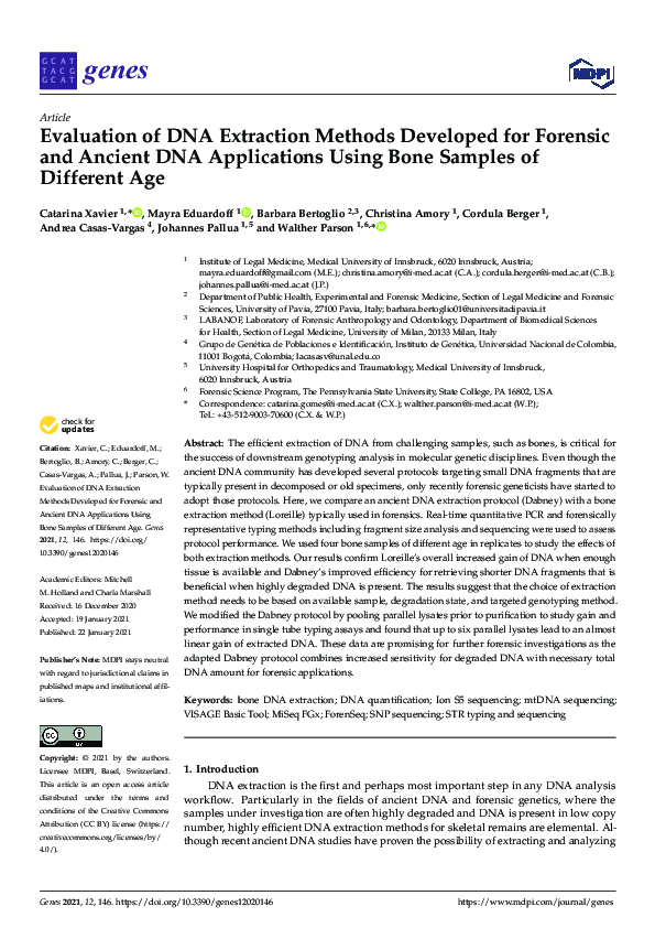 (PDF) Evaluation of DNA Extraction Methods Developed for Forensic and ...