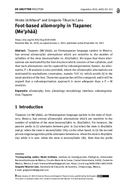 (PDF) Foot-based allomorphy in Tlapanec (Mè’phàà)