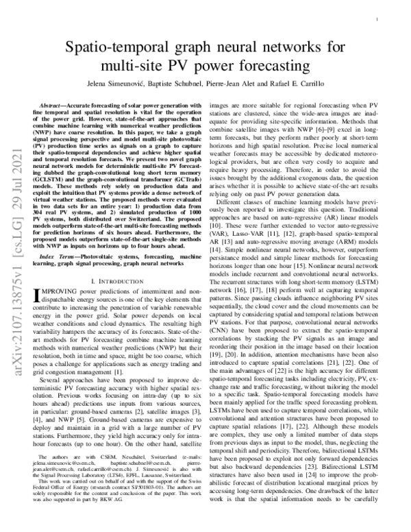 (PDF) Spatio-temporal graph neural networks for multi-site PV power forecasting